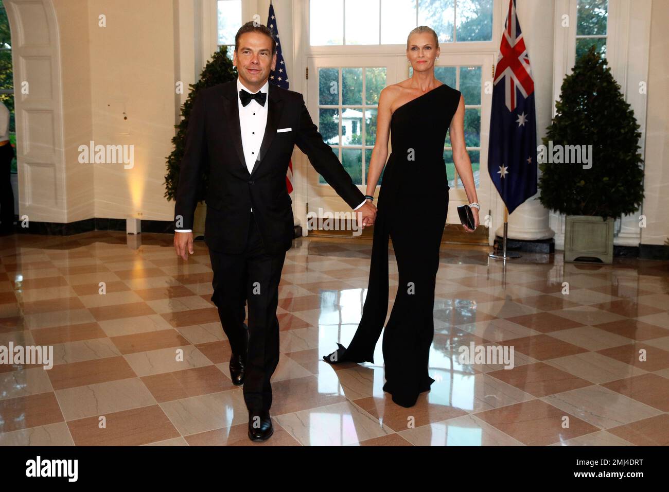Lachlan Murdoch, left, and wife Sarah Murdoch arrive for a State Dinner ...