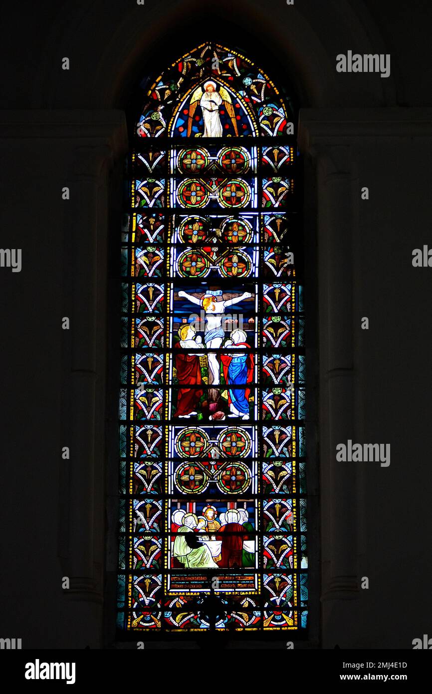 colored stained glass, All Saints Anglican Church, Galle Fort, Galu ...