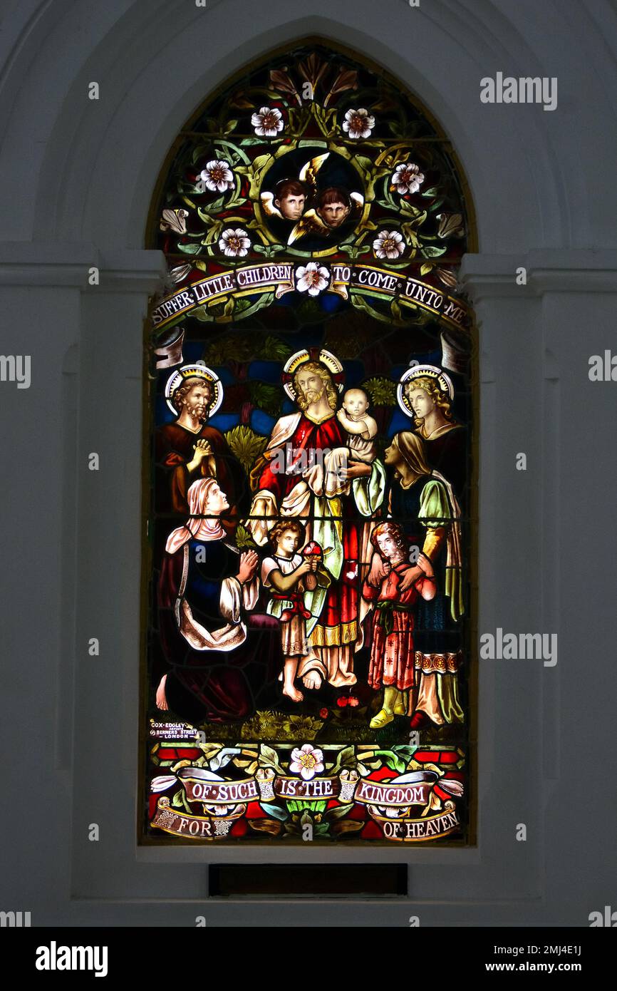 colored stained glass, All Saints Anglican Church, Galle Fort, Galu ...