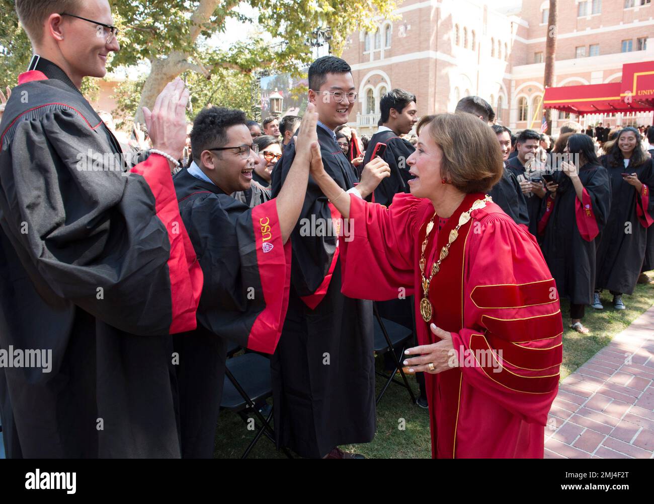 IMAGE DISTRIBUTED FOR USC - Carol L. Folt greets students following her ...