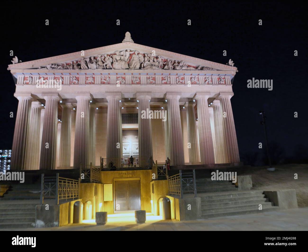 exact replica of the Parthenon in Greece, lit up at night Stock Photo ...