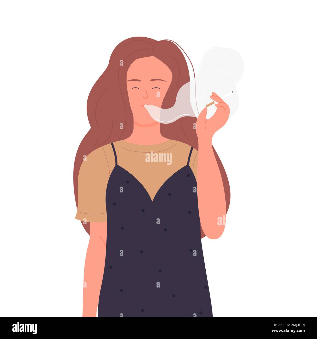 Smoking Woman With Cigarette Bad Lifestyle Habit Tobacco Dependence Vector Illustration Stock