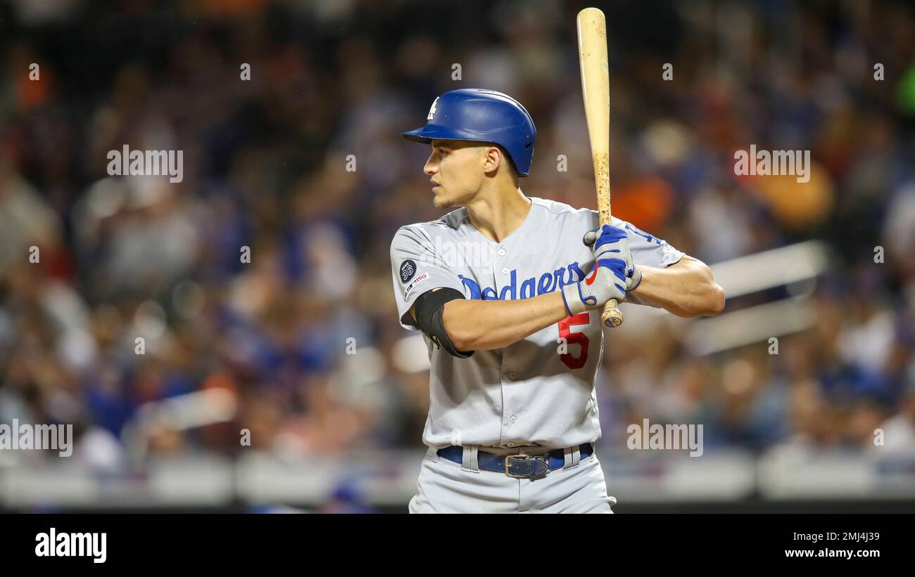 Los Angeles Dodgers' Corey Seager bats during the second inning of a ...