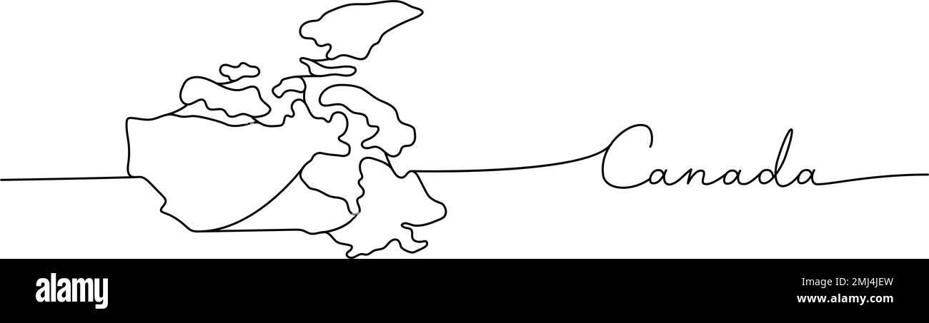 Canada - word with country silhouette one line. Minimalist drawing of ...