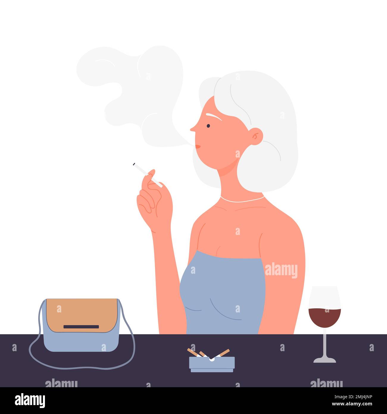 Smoker girl drinking in bar. Smoking cigarettes, tobacco addiction ...