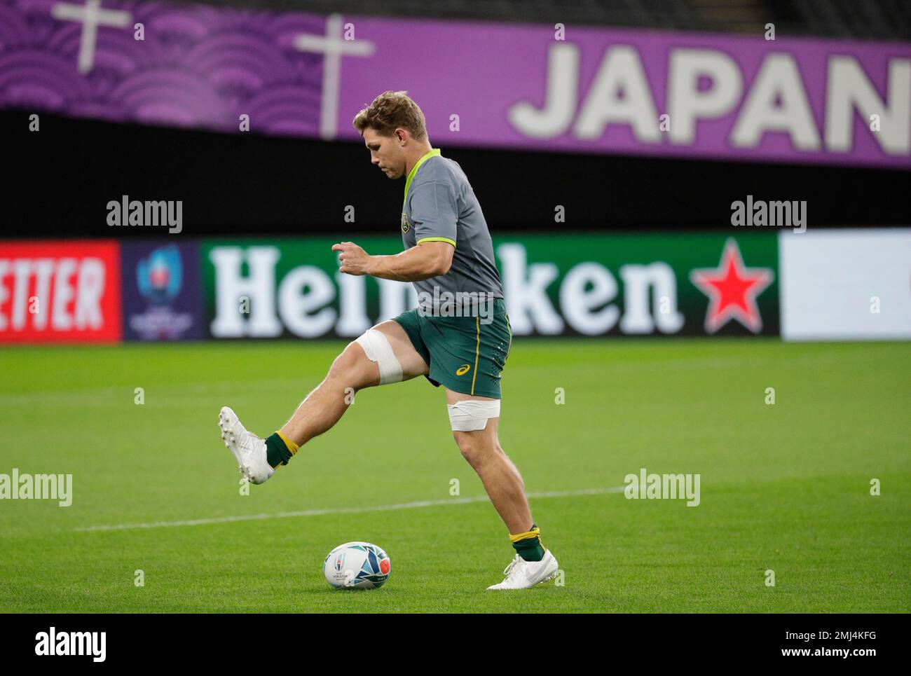 Australia rugby team captain Michael Hooper trains at the Sapporo Dome ...
