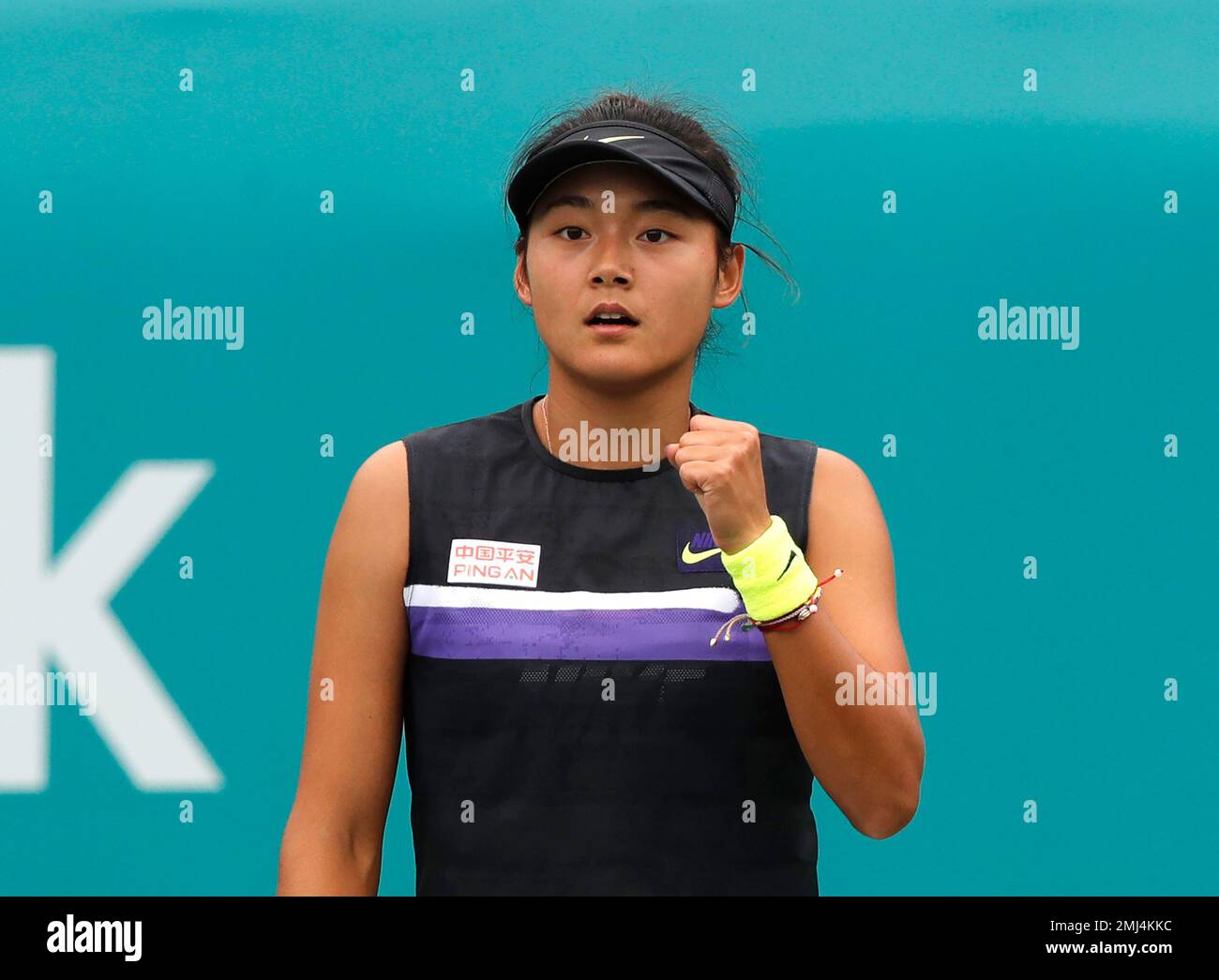 Wang Yafan of China reacts after scoring a point against Paula Badosa ...