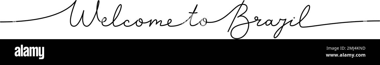 Welcome to Brazil - word with continuous one line. Minimalist drawing ...