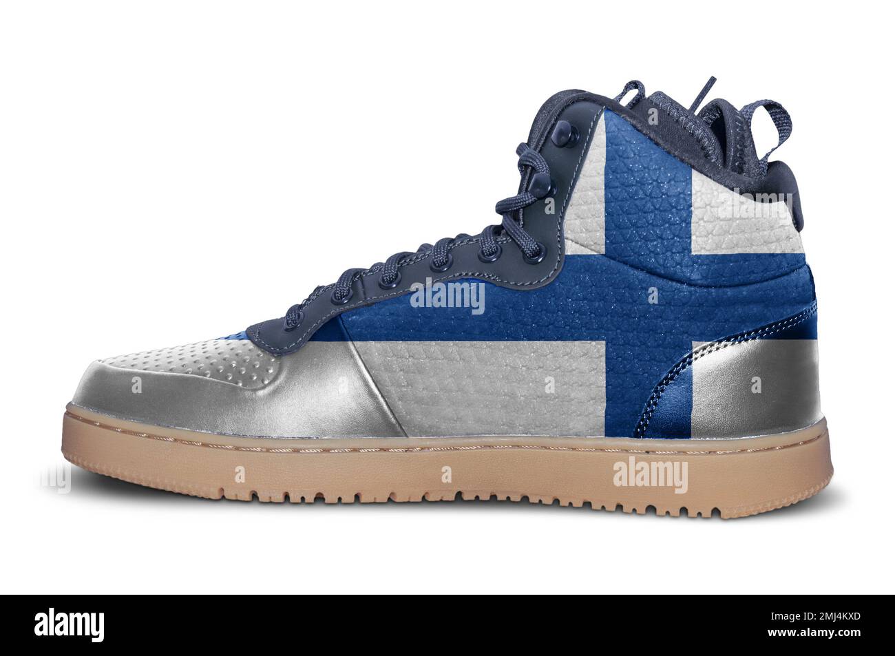 Fashion rubber snickers with flag of Finland isolated on white ...