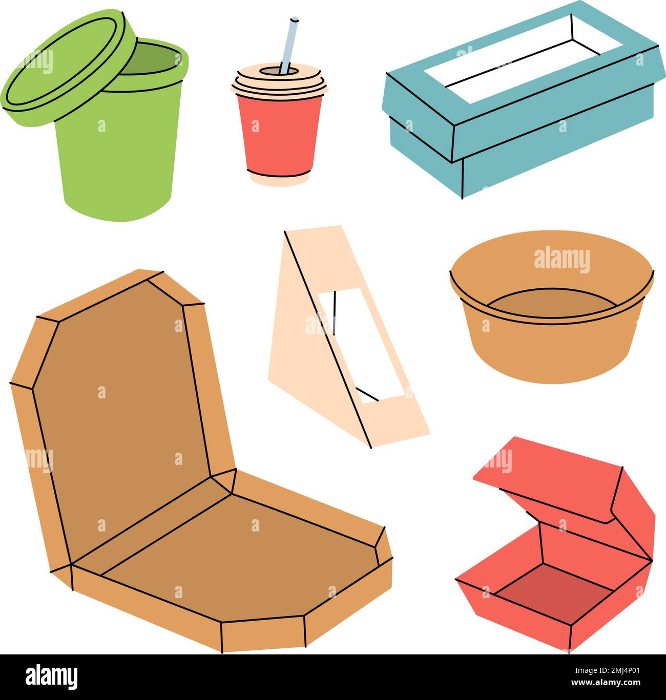 Takeaway cardboard boxes set. Street food packaging. Paper and plastic ...