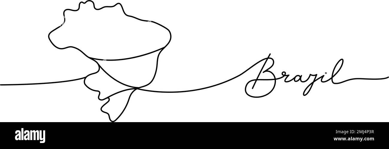 Brazil - word with country silhouette one line. Minimalist drawing of ...