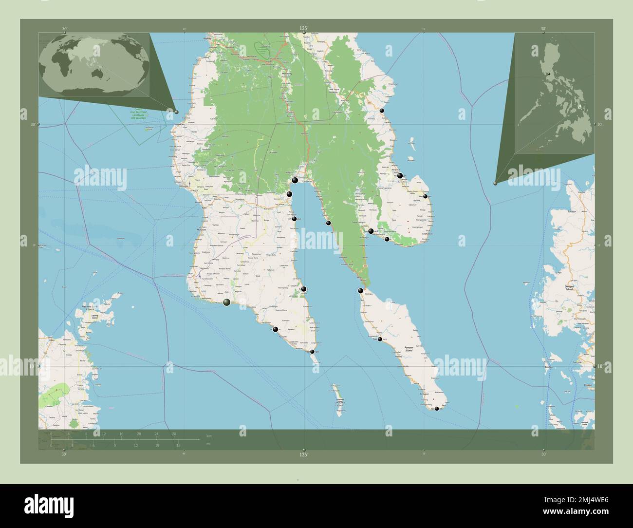 Southern Leyte, province of Philippines. Open Street Map. Locations of ...