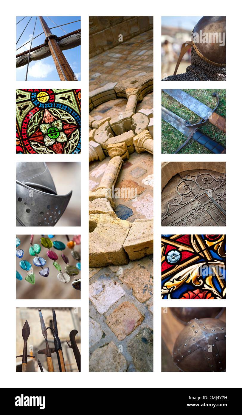 Medieval architecture and objects on a middle age collage Stock Photo ...