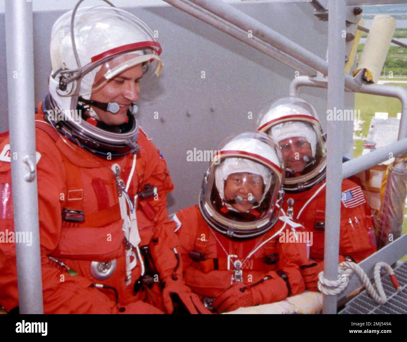 STS-65 Astronauts, wearing their launch and entry suits, Mission ...