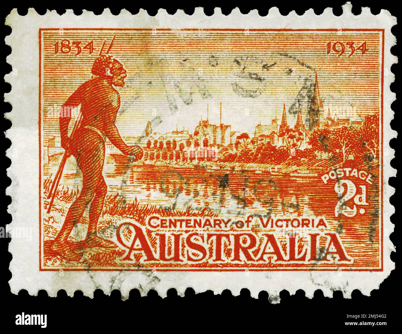 AUSTRALIA - CIRCA 1934: A Stamp printed in AUSTRALIA shows the Yarra ...