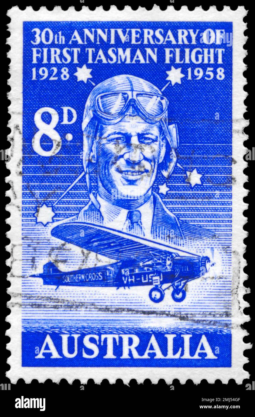 AUSTRALIA - CIRCA 1958: A Stamp printed in AUSTRALIA shows the Sir Charles Kingsford-Smith (1897 ...