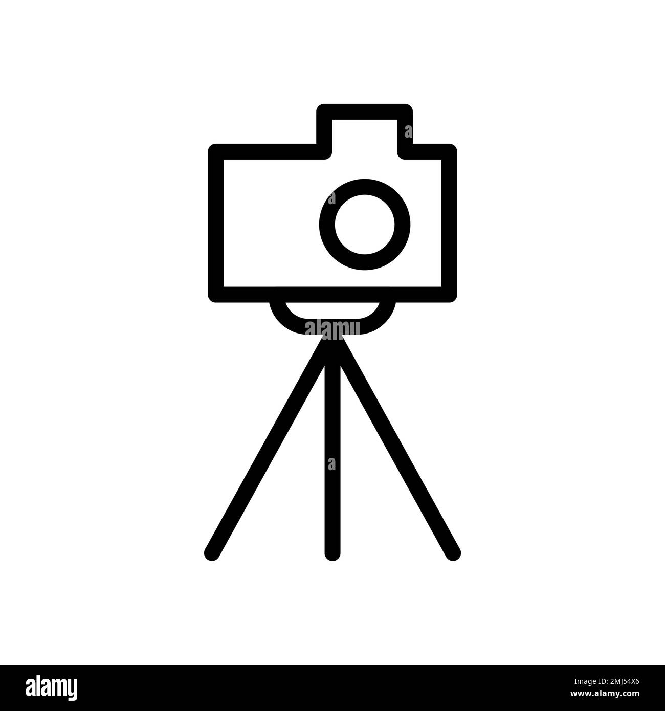Tripod camera icon line isolated on white background. Black flat thin ...