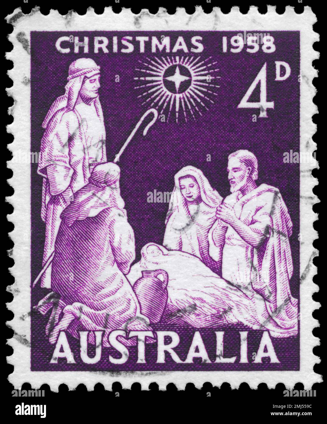 AUSTRALIA - CIRCA 1958: A Stamp printed in AUSTRALIA shows the Nativity ...