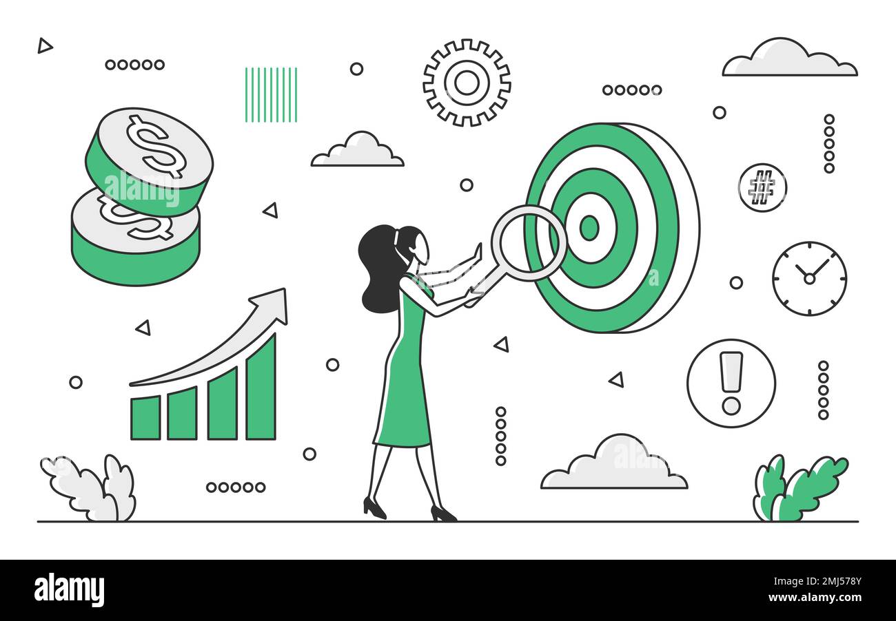 Reach business target. Setting strategy goal, achievement results ...