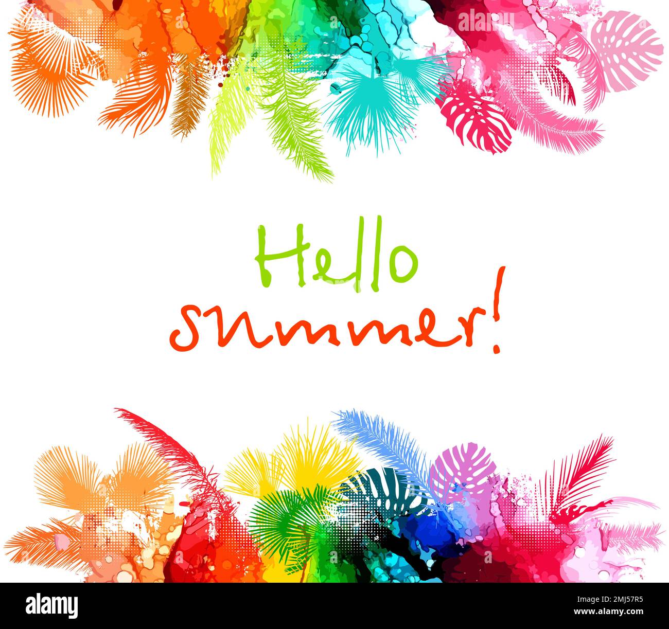 Palm trees colored background horizontal. Hello summer. Vector ...