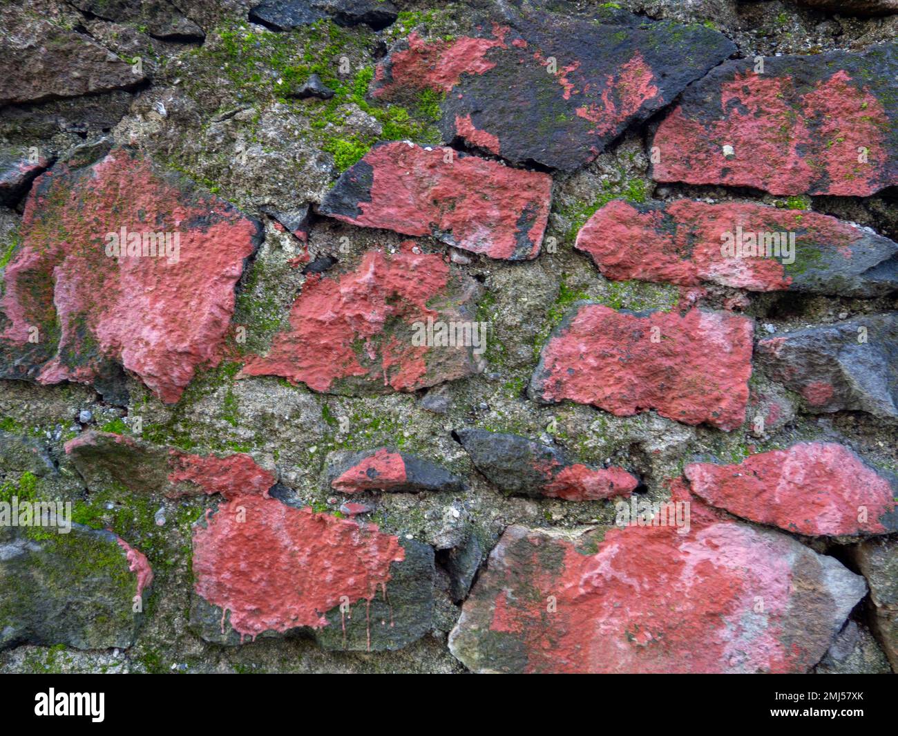 Vintage masonry red stone. Old wall made of rough stones. Background of ...