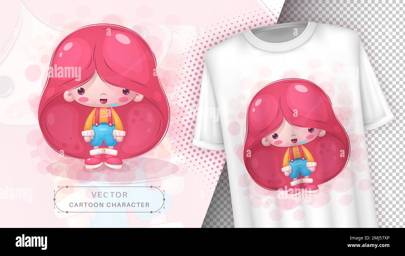 Cartoon character adorable pink girl, hand drawn style kids ...