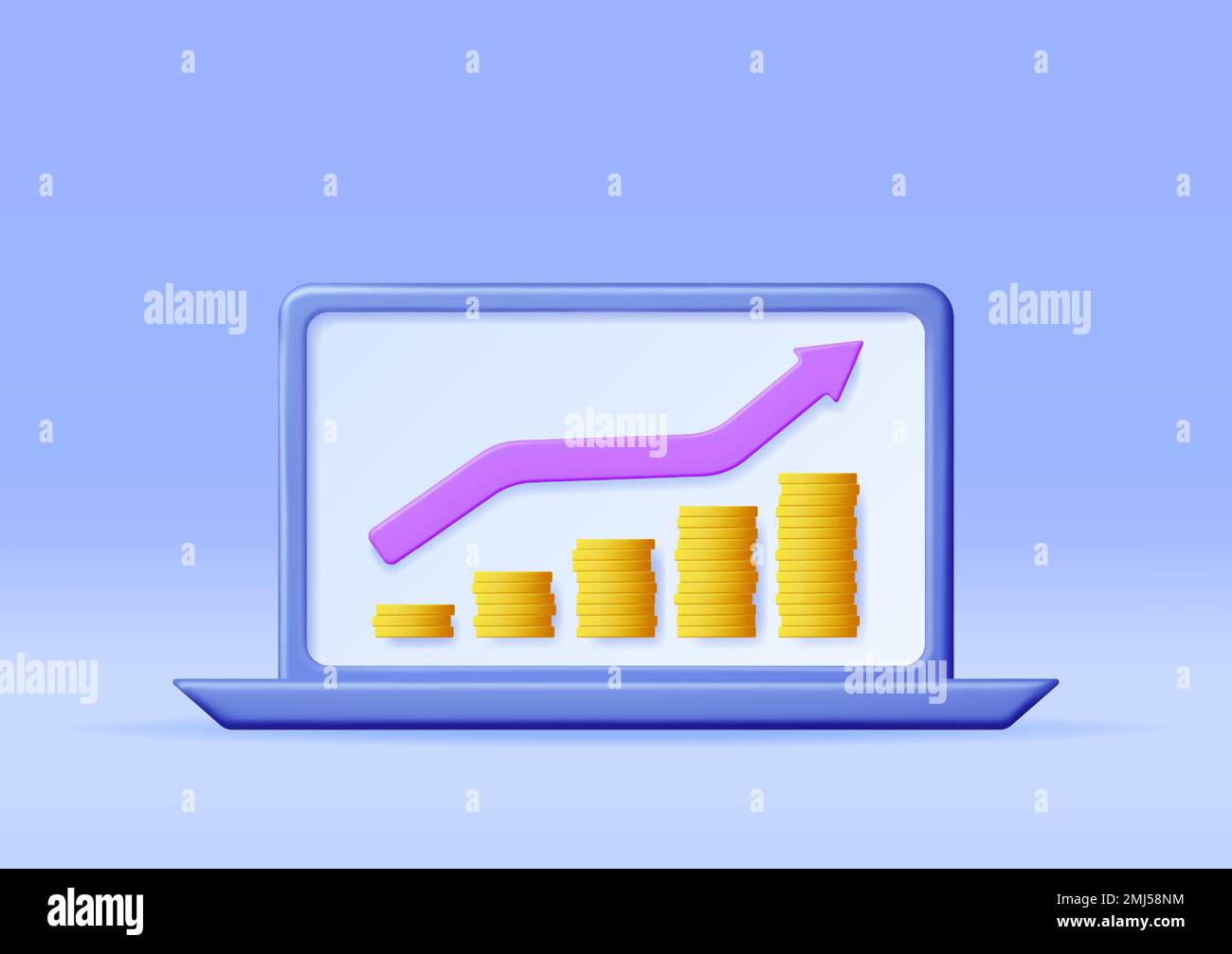 3D Growth Stock Coin Chart and Arrow on Laptop Stock Vector Image & Art ...
