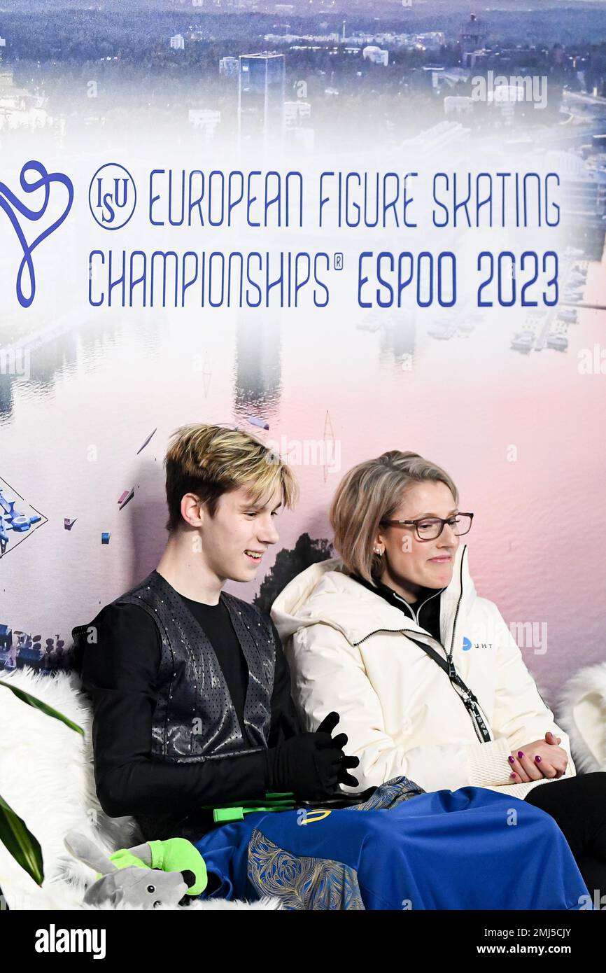 Espoo, Finland. 27th Jan 2023. Kyrylo MARSAK (UKR), at Kiss & Cry ...