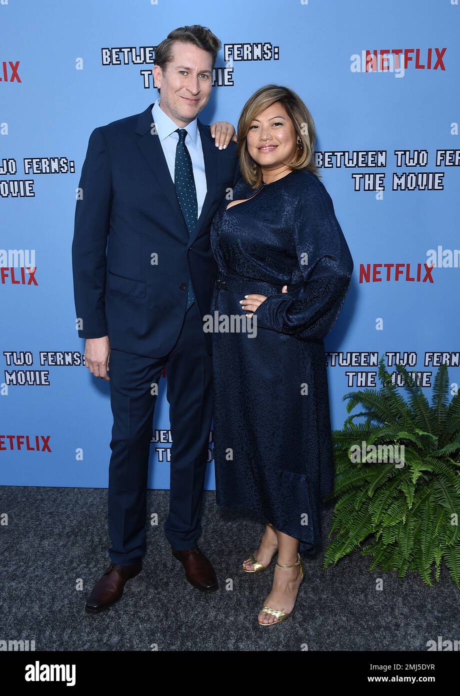 Director Scott Aukerman, left, and Kulap Vilaysack arrive at the Los ...