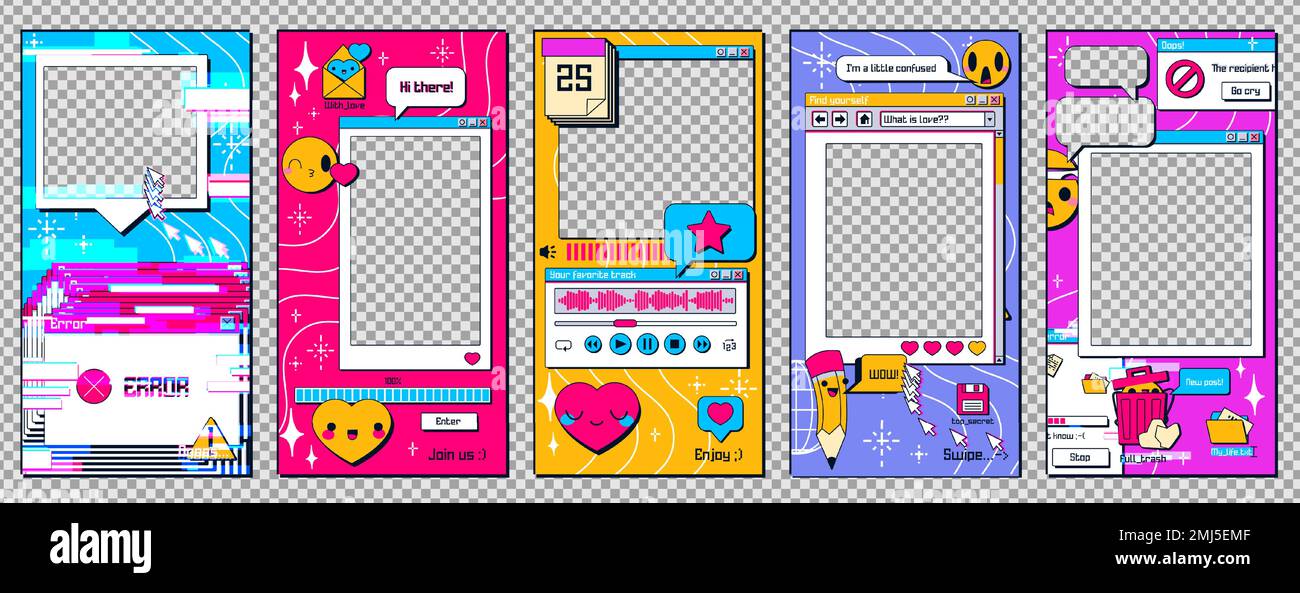 Social media stories template with retro 90s PC interface with windows ...