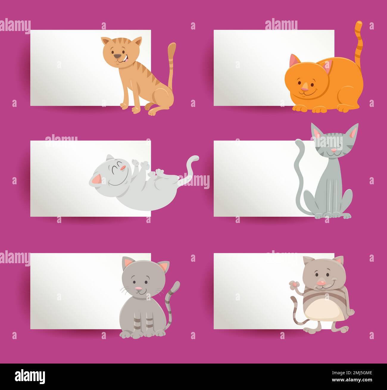 Cartoon illustration of cats with white cards or boards greeting or ...
