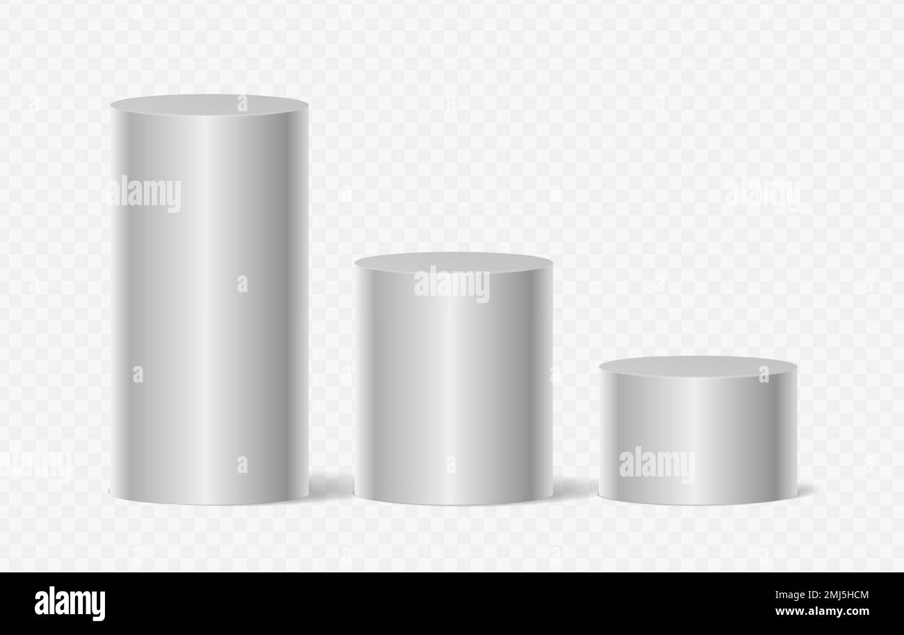 White podium on transparent background with reflection. Three simple ...