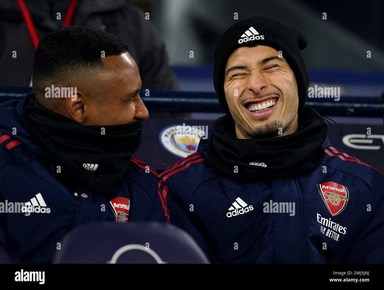 Arsenal's Gabriel Martinelli (right) on the bench before the Emirates ...