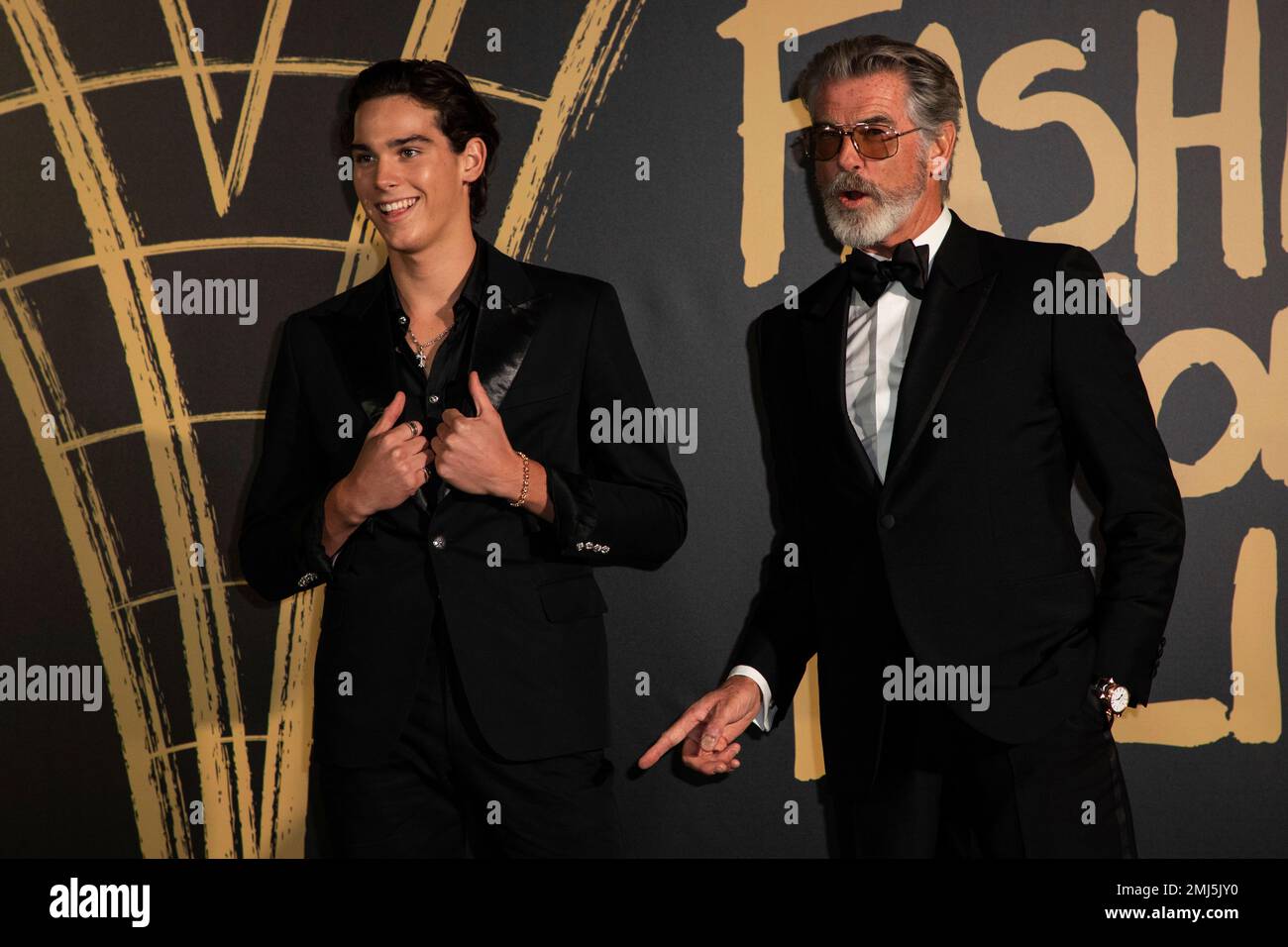 Pierce Brosnan and son Paris Brosnan pose for photographers upon ...