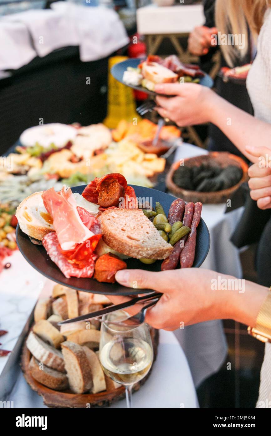 Corporate Event with Food and Drinks Stock Photo - Alamy