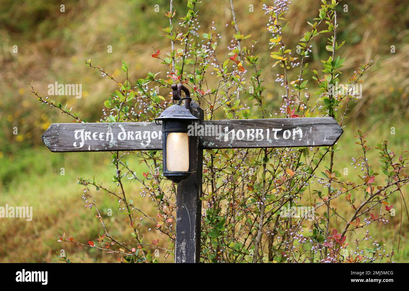 Signpost in Hobbiton - Matamata, New Zealand Stock Photo - Alamy