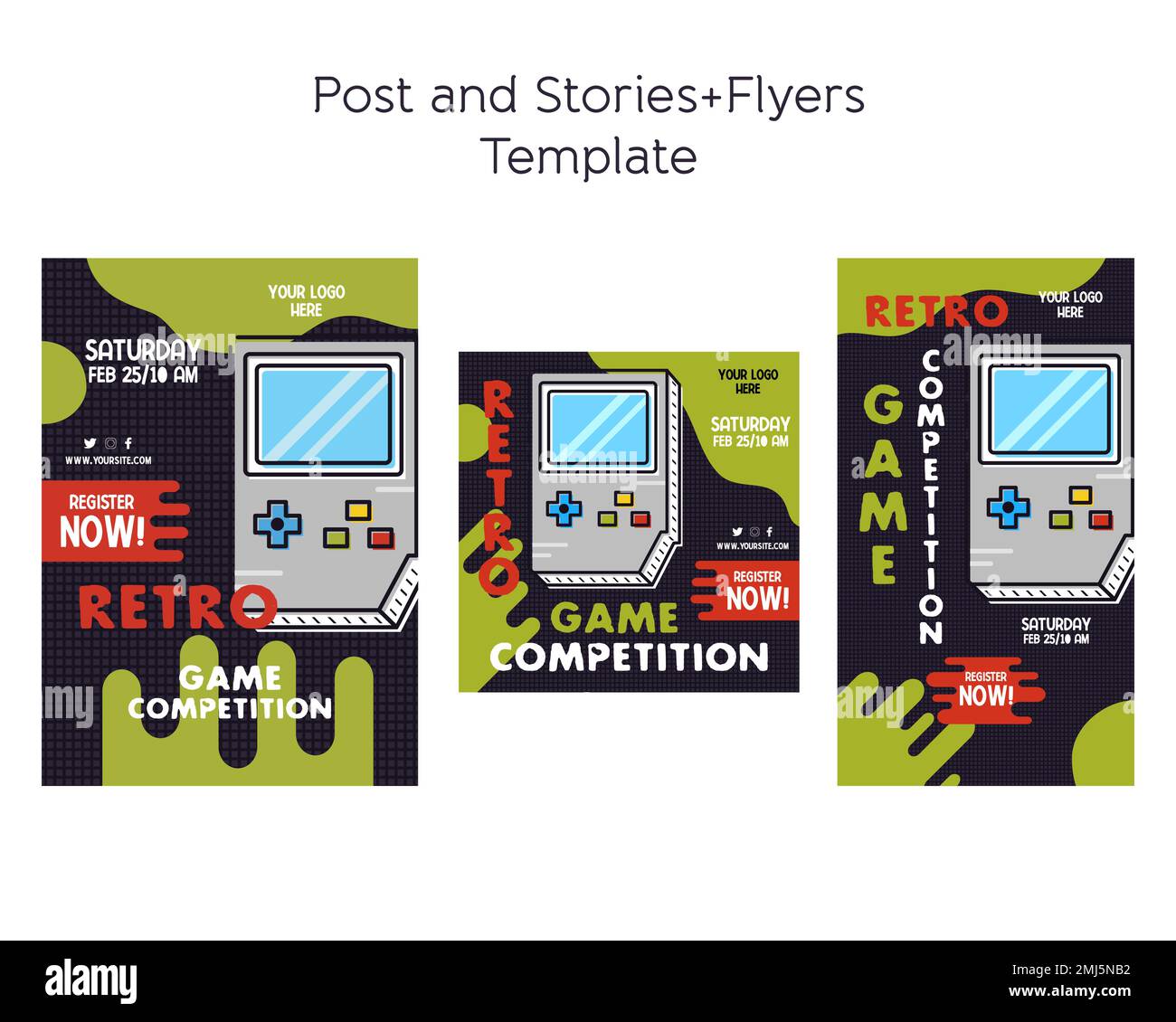 Social media stories, post and flyer set. Retro Gaming desins with ...