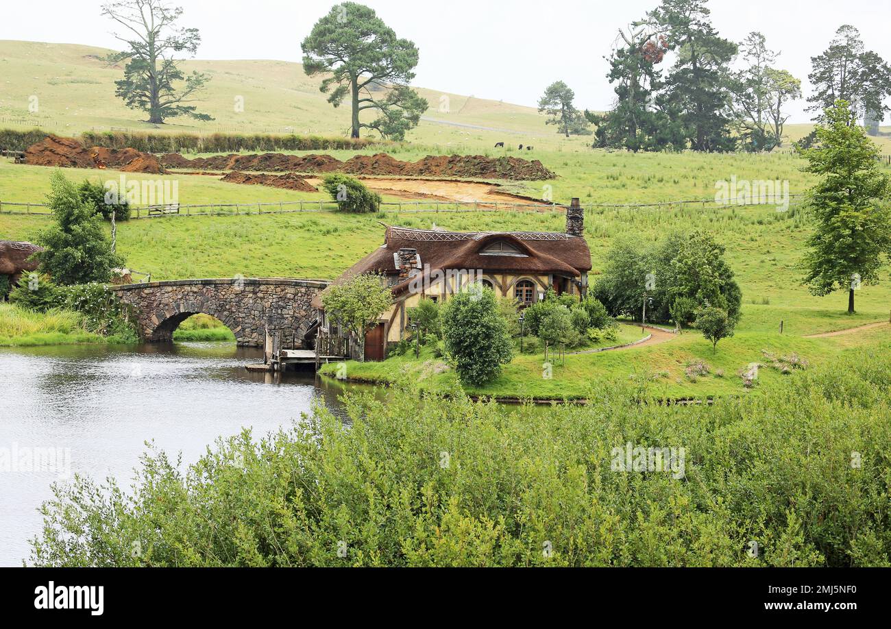 Landscape with stony bridge and mill house - Hobbiton - Matamata, New ...