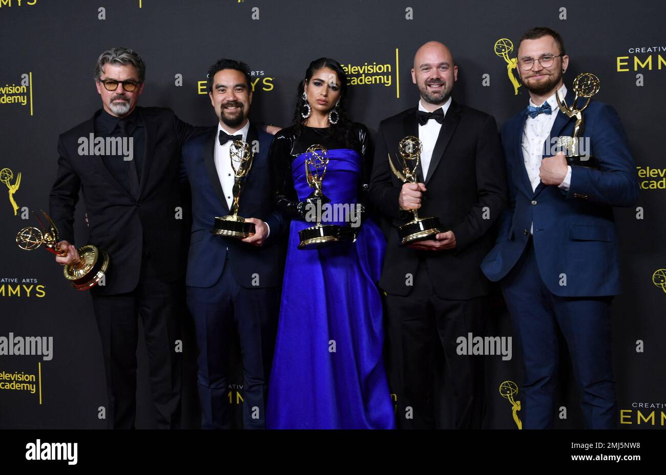 Angus Wall, from left, Kirk H. Shintani, Shahana Khan, Ian Ruhfass ...