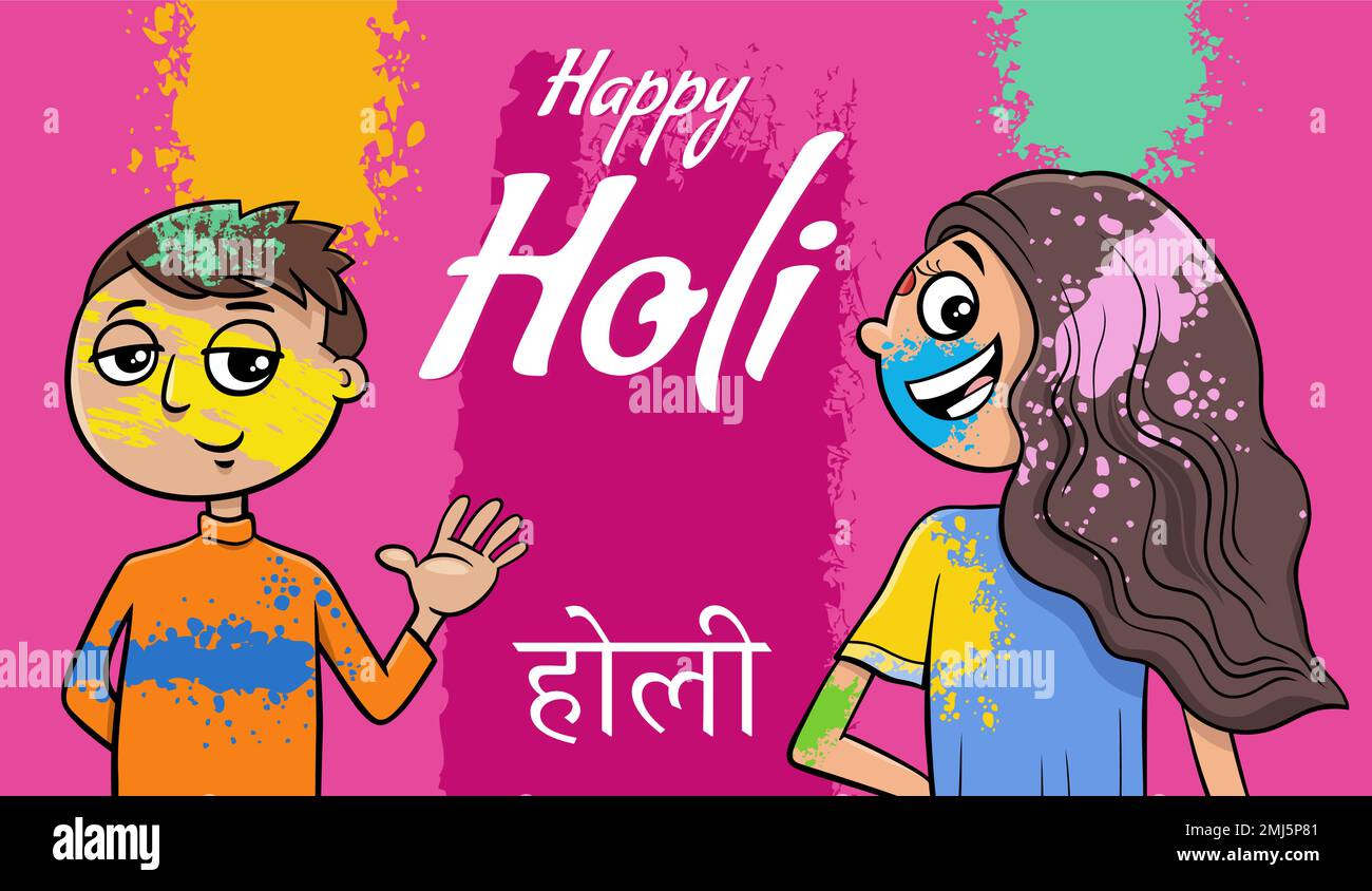 Cartoon illustration of Hindu Holi festival design with comic ...