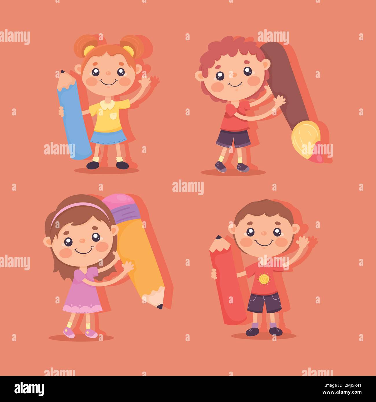 four little kids with supplies characters Stock Vector Image & Art - Alamy