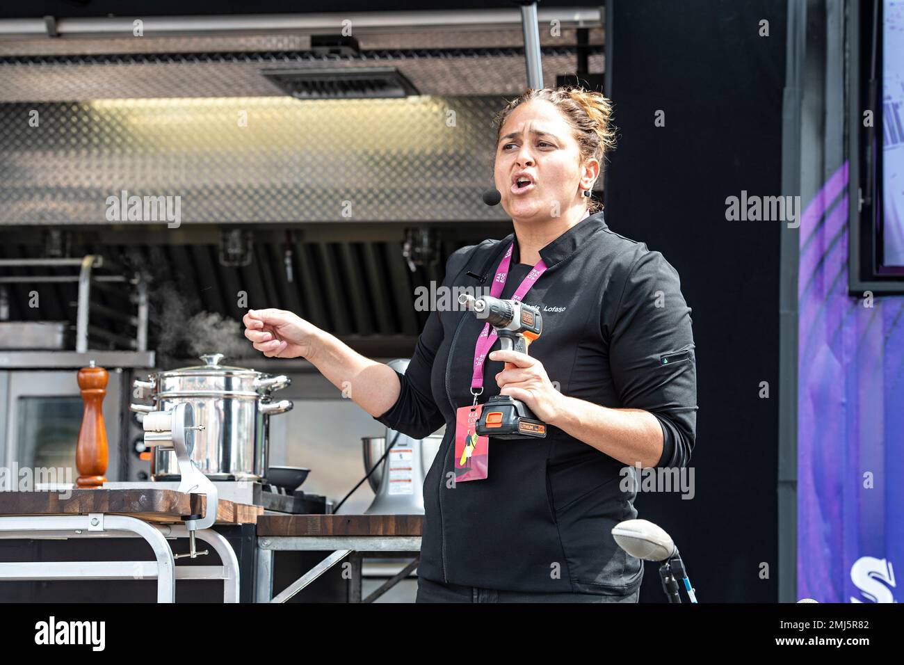 Chef Antonia Lofaso cooks during KAABOO 2019 at the Del Mar Racetrack ...