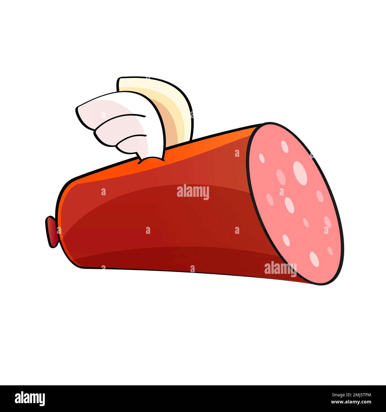 Round slice of sausage salami vector flat material design isolated on ...
