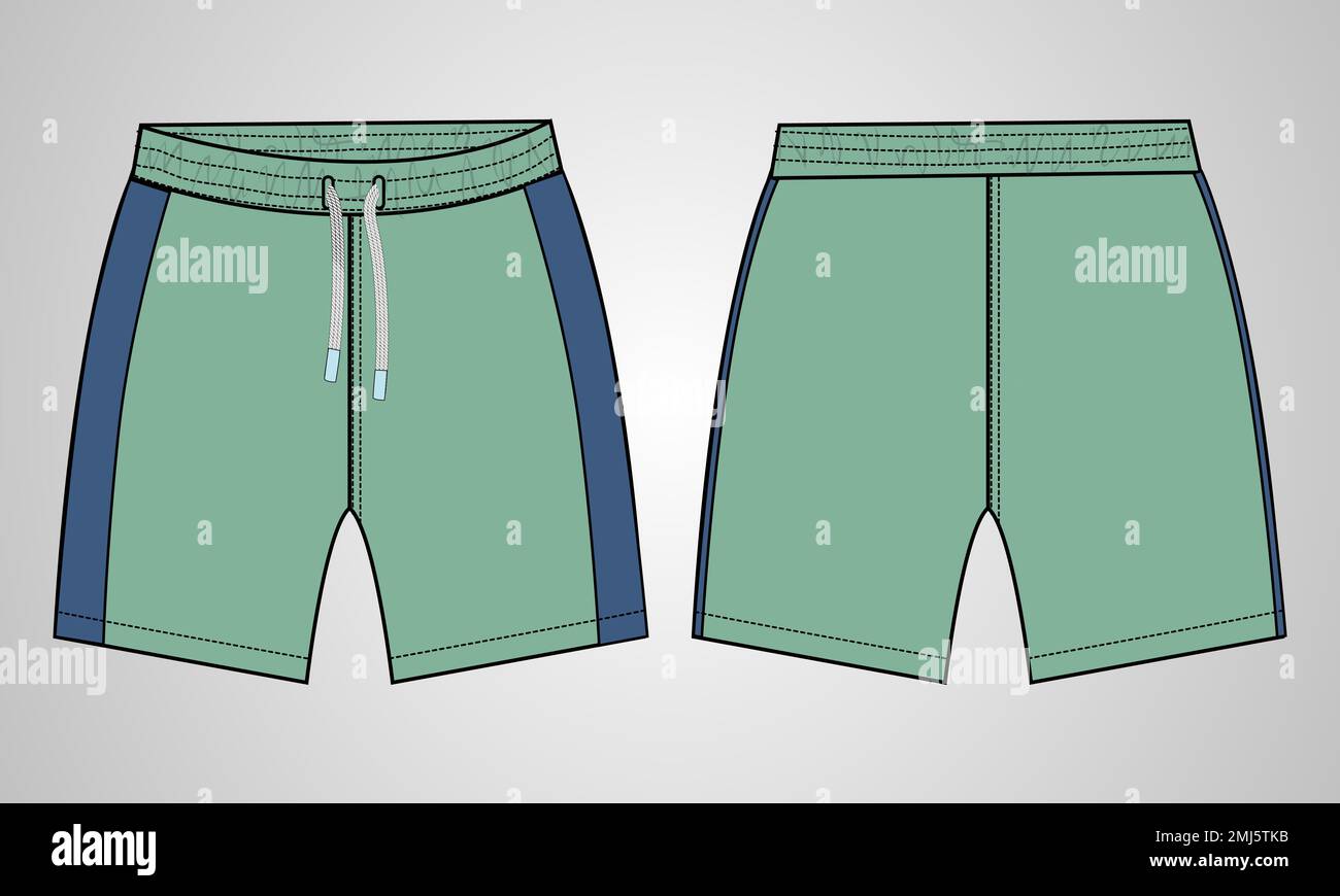 Boys Sweat Shorts vector fashion flat sketch template. Young Men ...
