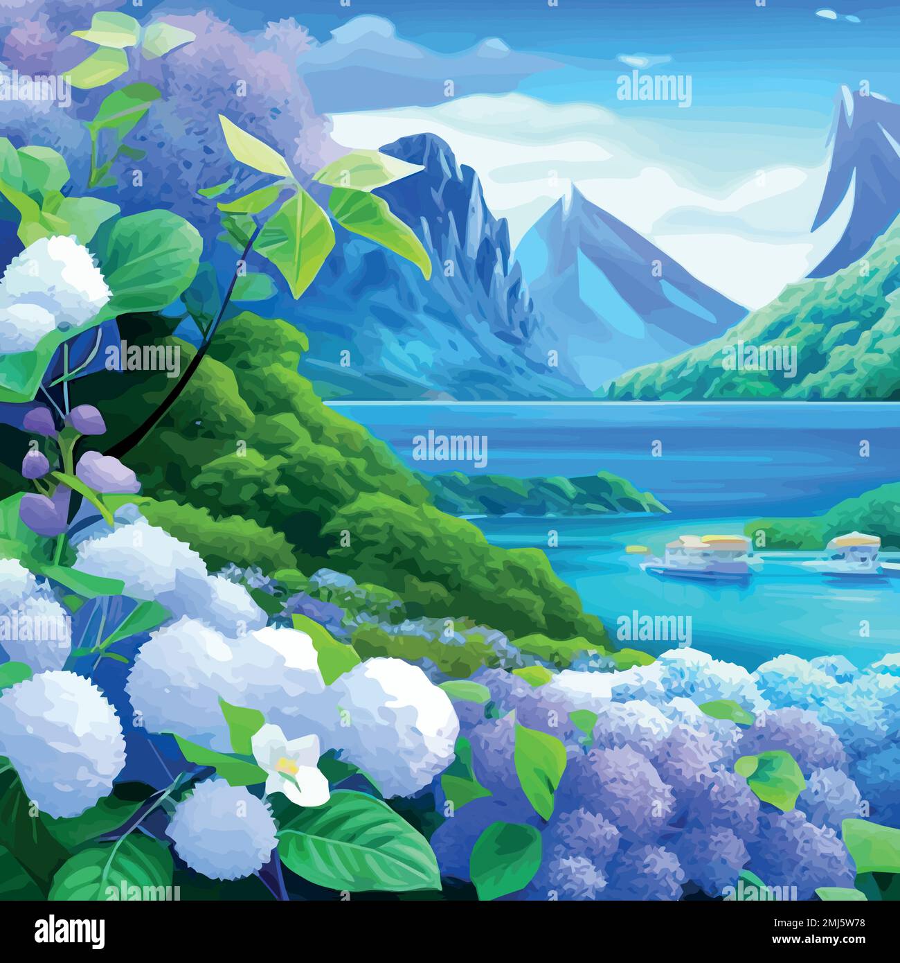 Oil painting forest landscape pond Stock Vector Images - Alamy