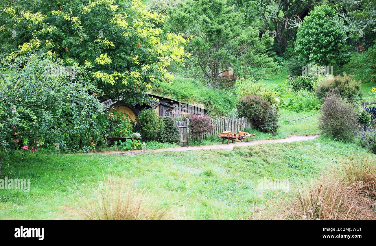 Idyllic landscape in Hobbiton village - Matamata, New Zealand Stock ...