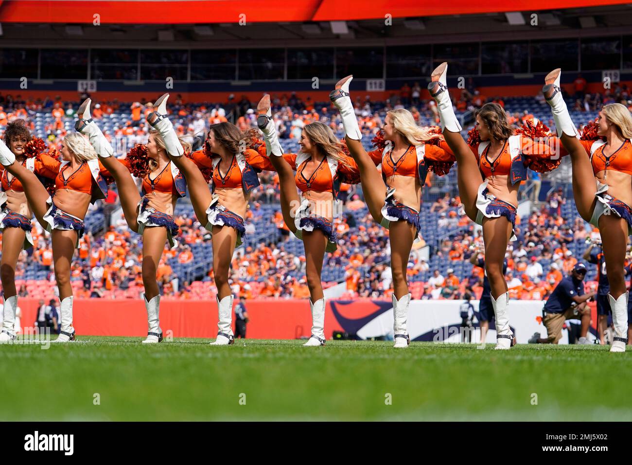The Denver Broncos cheerleaders perform prior to an NFL football game ...