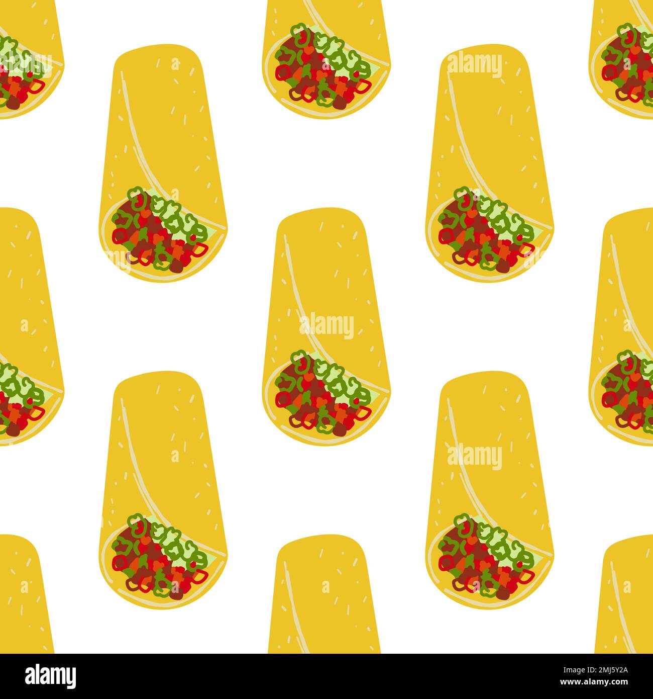 Seamless pattern with traditional Mexican food burrito illustration on ...