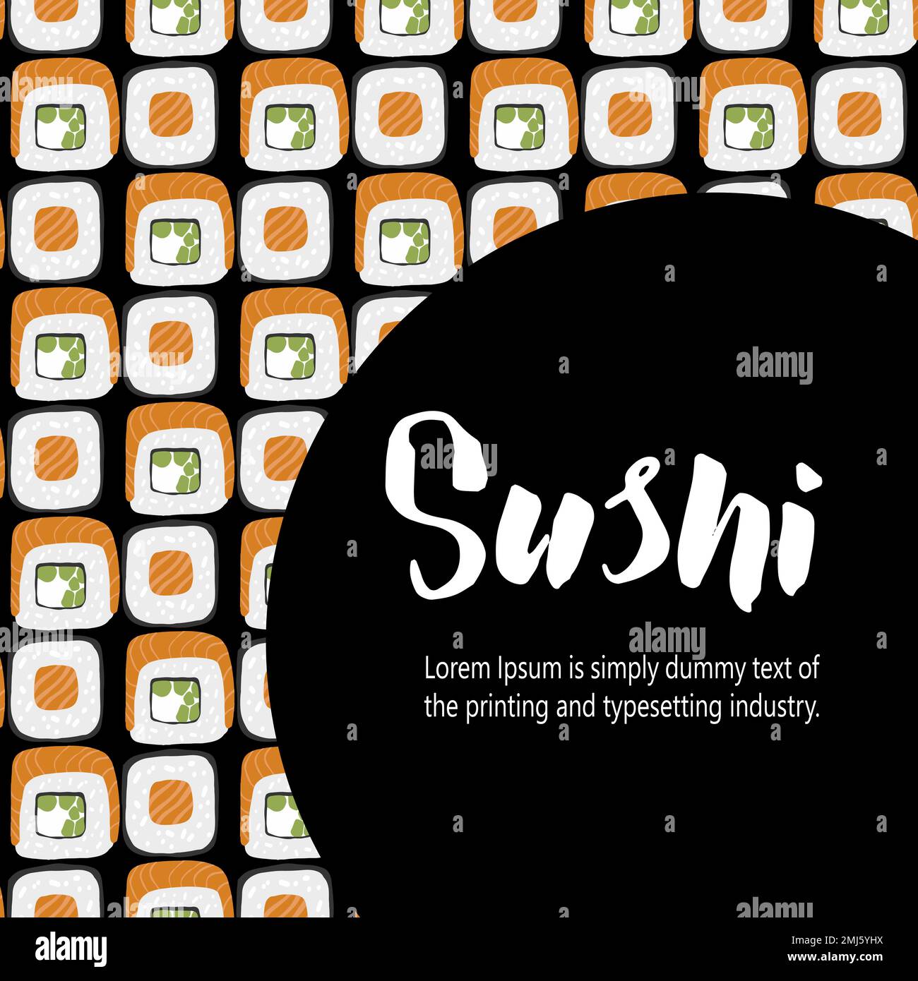 Sushi background illustration set with black background frame Stock ...