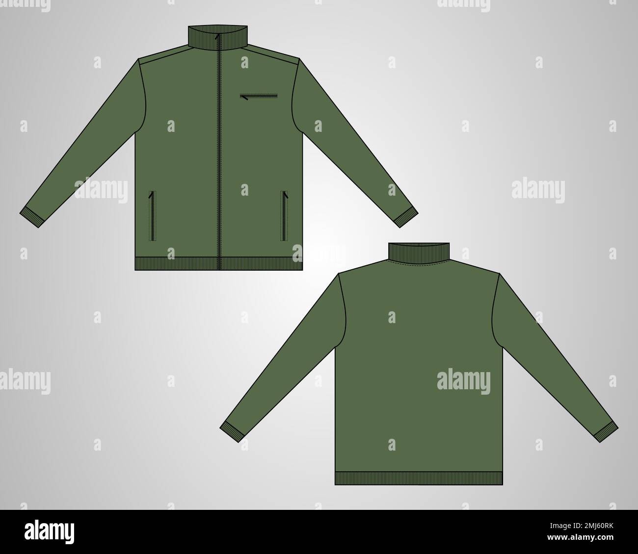 Long neck with sleeve jacket design overall technical sketch vector ...